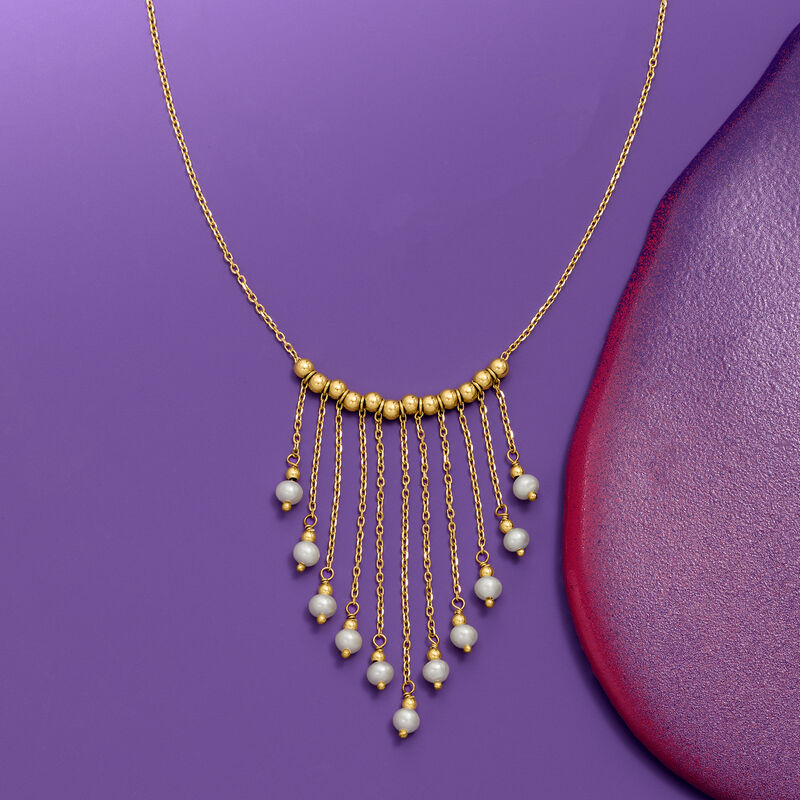 Italian 3-3.5mm Cultured Pearl Fringe Drop Necklace in 18kt Yellow Gold ...