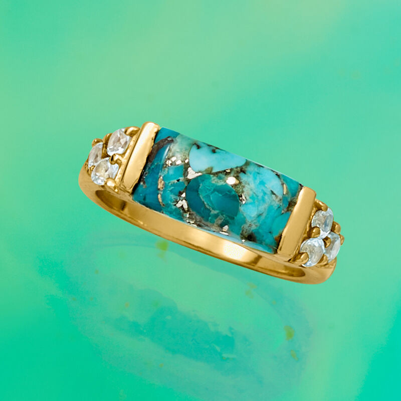 Turquoise and .70 ct. t.w. Sky Blue Topaz Ring in 18kt Gold Over ...