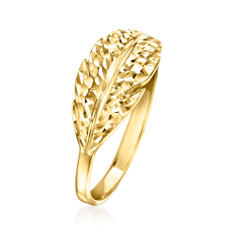 10kt Yellow Gold Diamond-Cut Leaf Ring. Size 9