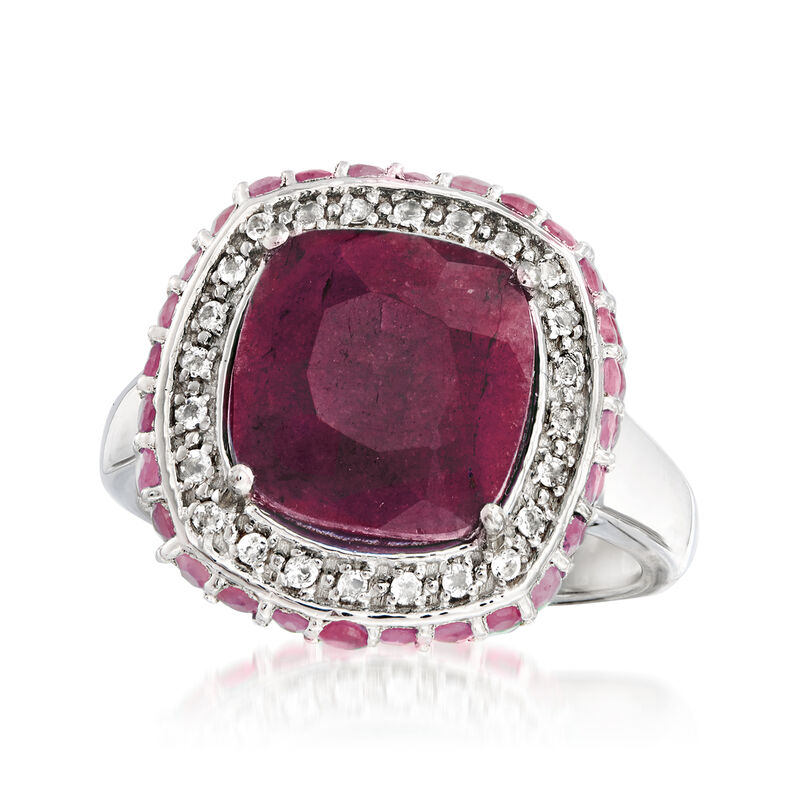 6.20 ct. t.w. Ruby and .10 ct. t.w. White Topaz Ring in Sterling Silver
