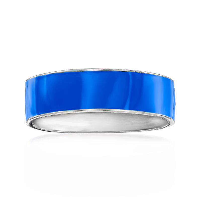 Italian 6mm Blue Enamel Ring in Sterling Silver