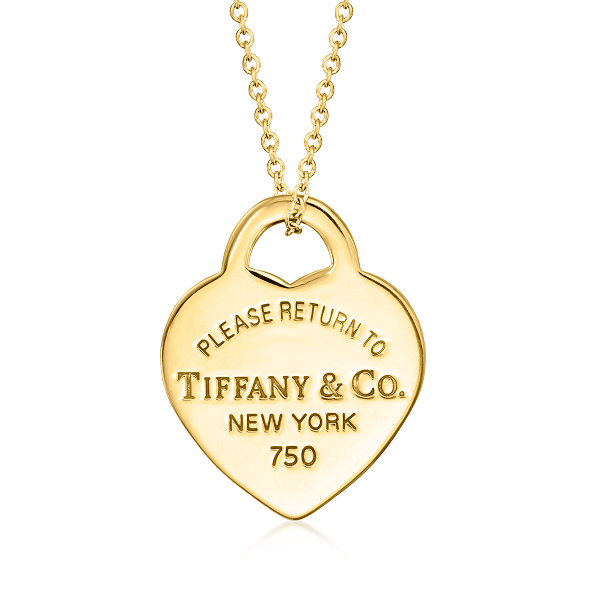 C. 1990 Vintage Tiffany Jewelry 18kt Yellow Gold Heart Tag Pendant Necklace