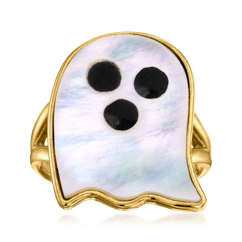 Mother-of-Pearl and Black Enamel Ghost Ring in 18kt Gold Over Sterling ...