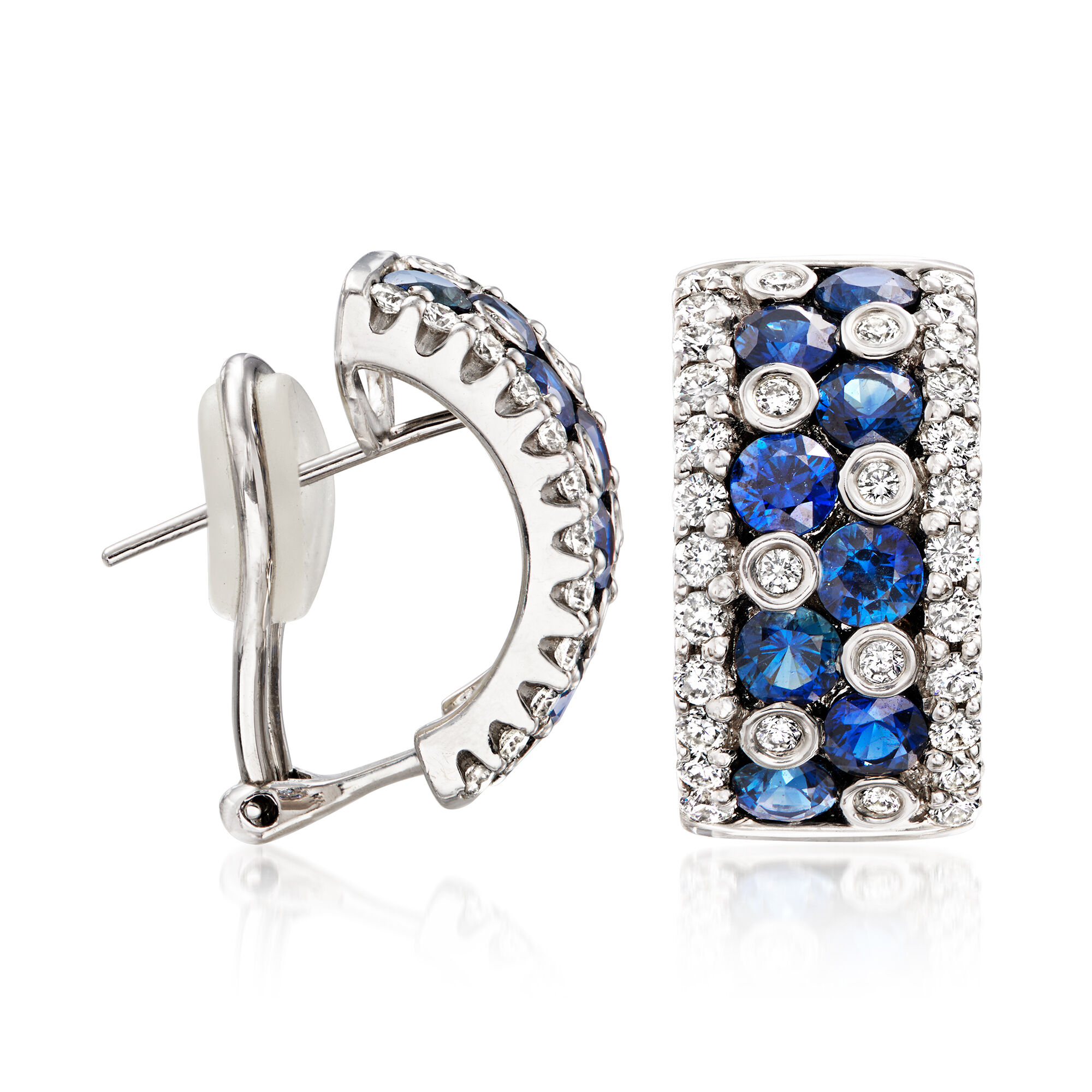 C. 1990 Vintage Gregg Ruth 3.1 CTW Sapphire 1.27 CTW Diamond Curved Earrings