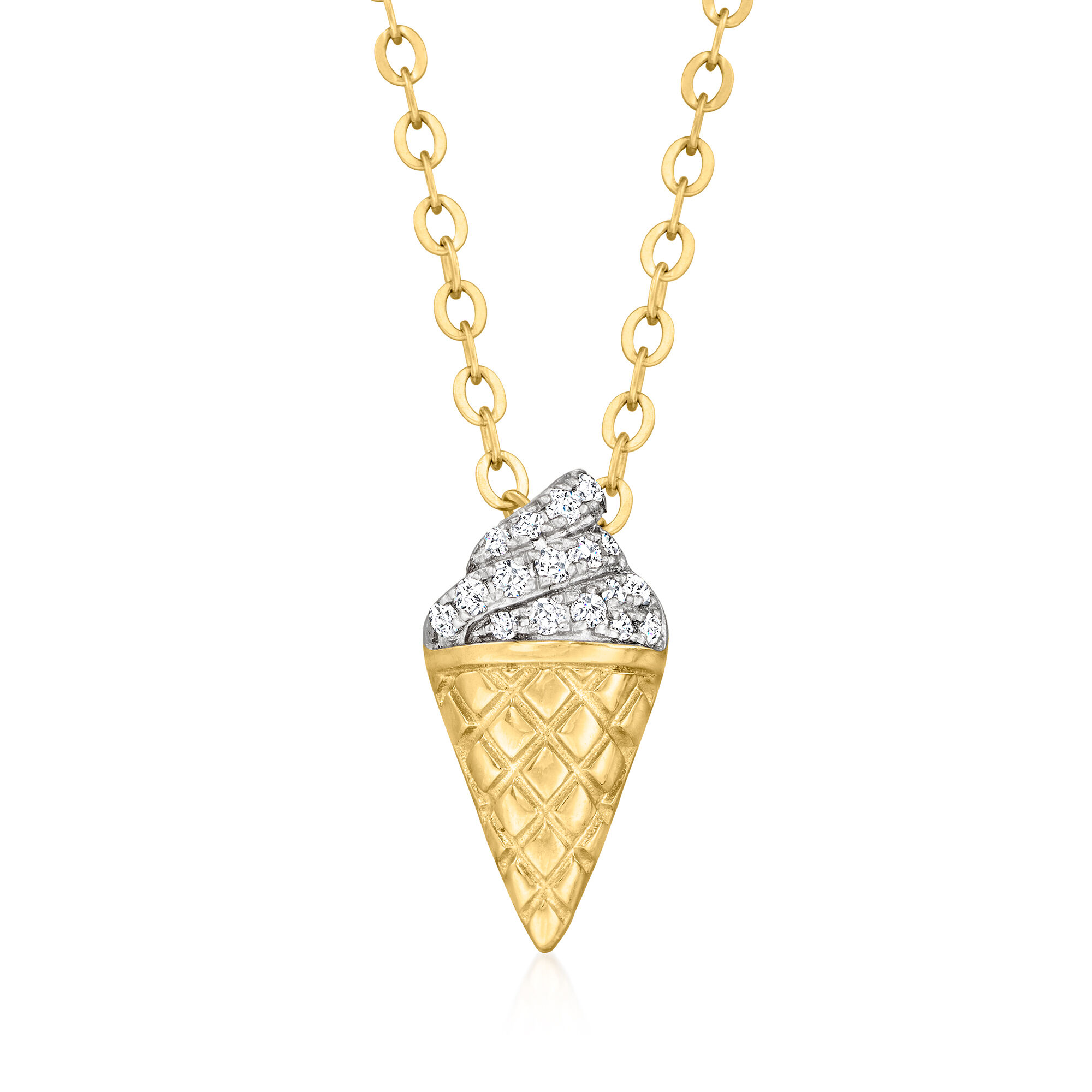 Diamond Accented Ice Cream Cone Pendant Necklace in 18kt Gold Over Sterling