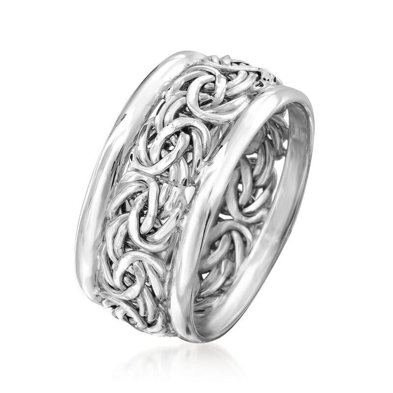 14kt White Gold Bordered Byzantine Ring | Ross Simons