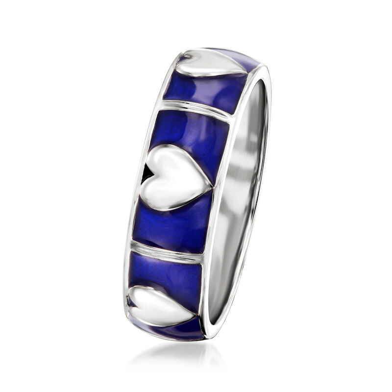 Blue Enamel and Sterling Silver Heart Ring | Ross Simons
