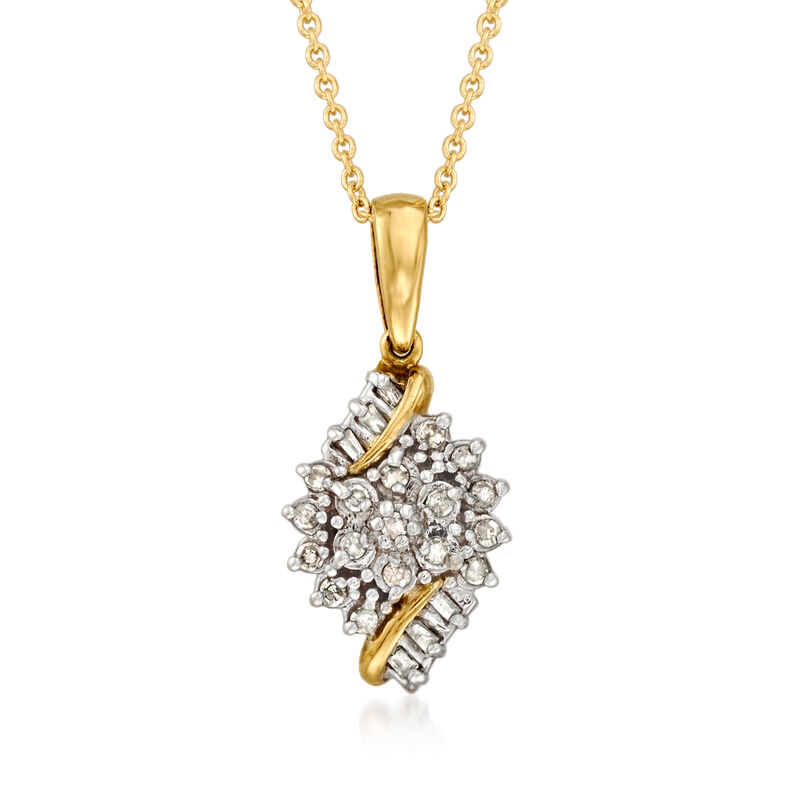 C. 1980 Vintage .20 ct. t.w. Diamond Cluster Pendant Necklace in 10kt ...