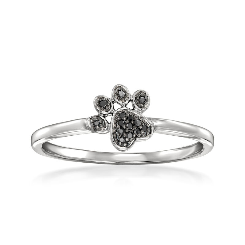 Black Diamond Paw Print Ring in 14kt White Gold
