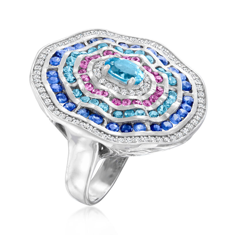 3.00 ct. t.w. Multi-Gemstone Ripple Ring in Sterling Silver. Size 8 ...