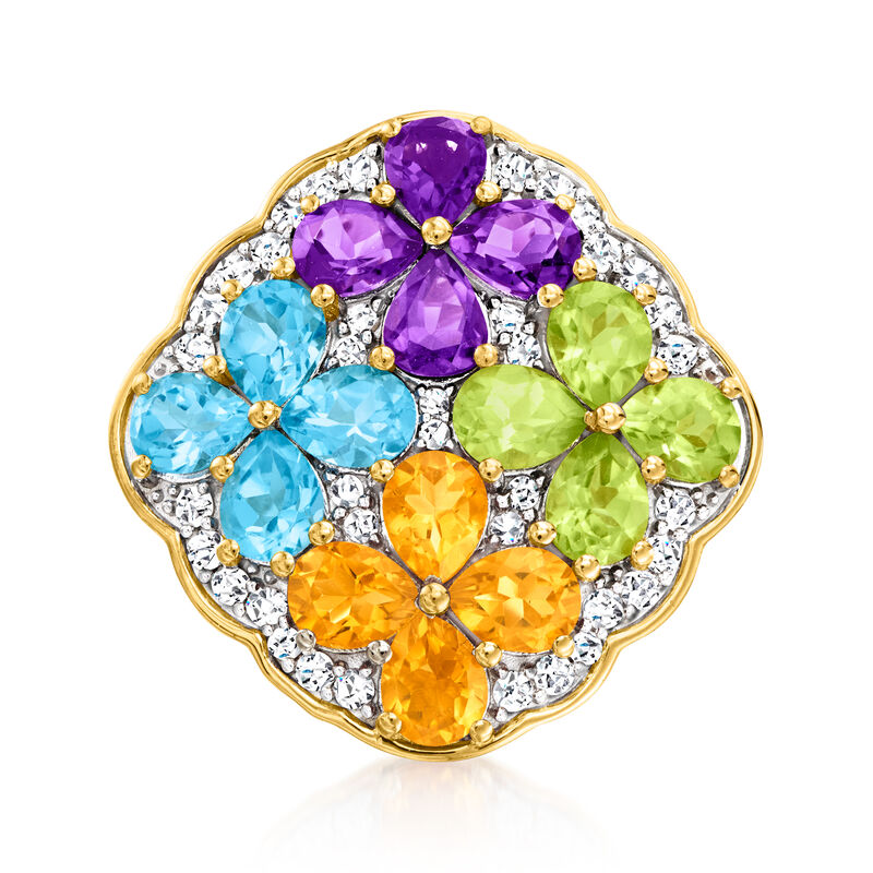 6.30 ct. t.w. Multi-Gemstone Floral Ring in 18kt Gold Over Sterling ...
