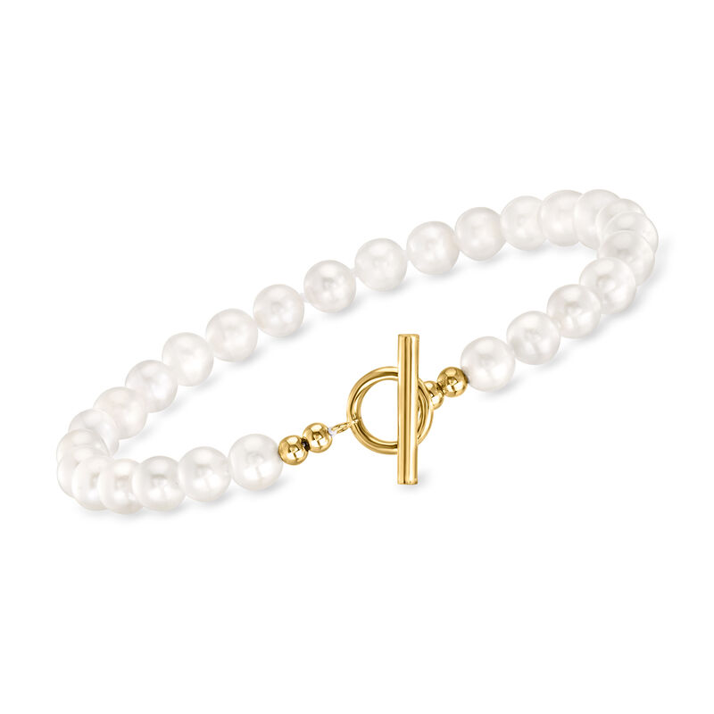 5.5-6mm Cultured Pearl Toggle Bracelet in 14kt Yellow Gold | Ross Simons