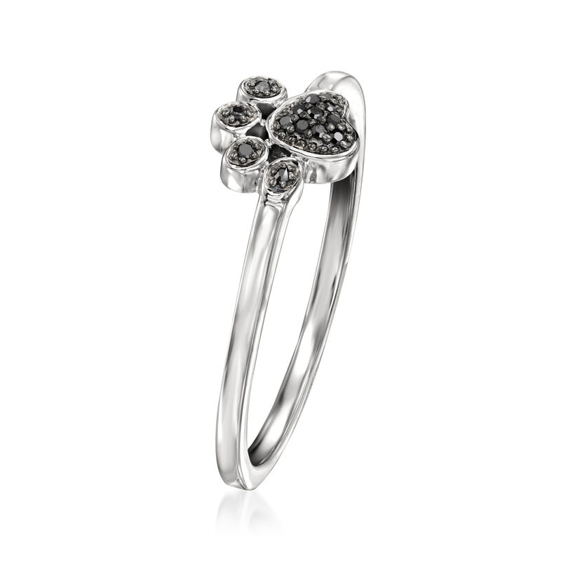 Black Diamond Paw Print Ring in 14kt White Gold