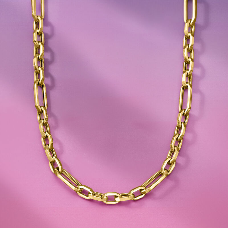 Italian 14kt Yellow Gold Alternating Cable and Paper Clip Link Necklace