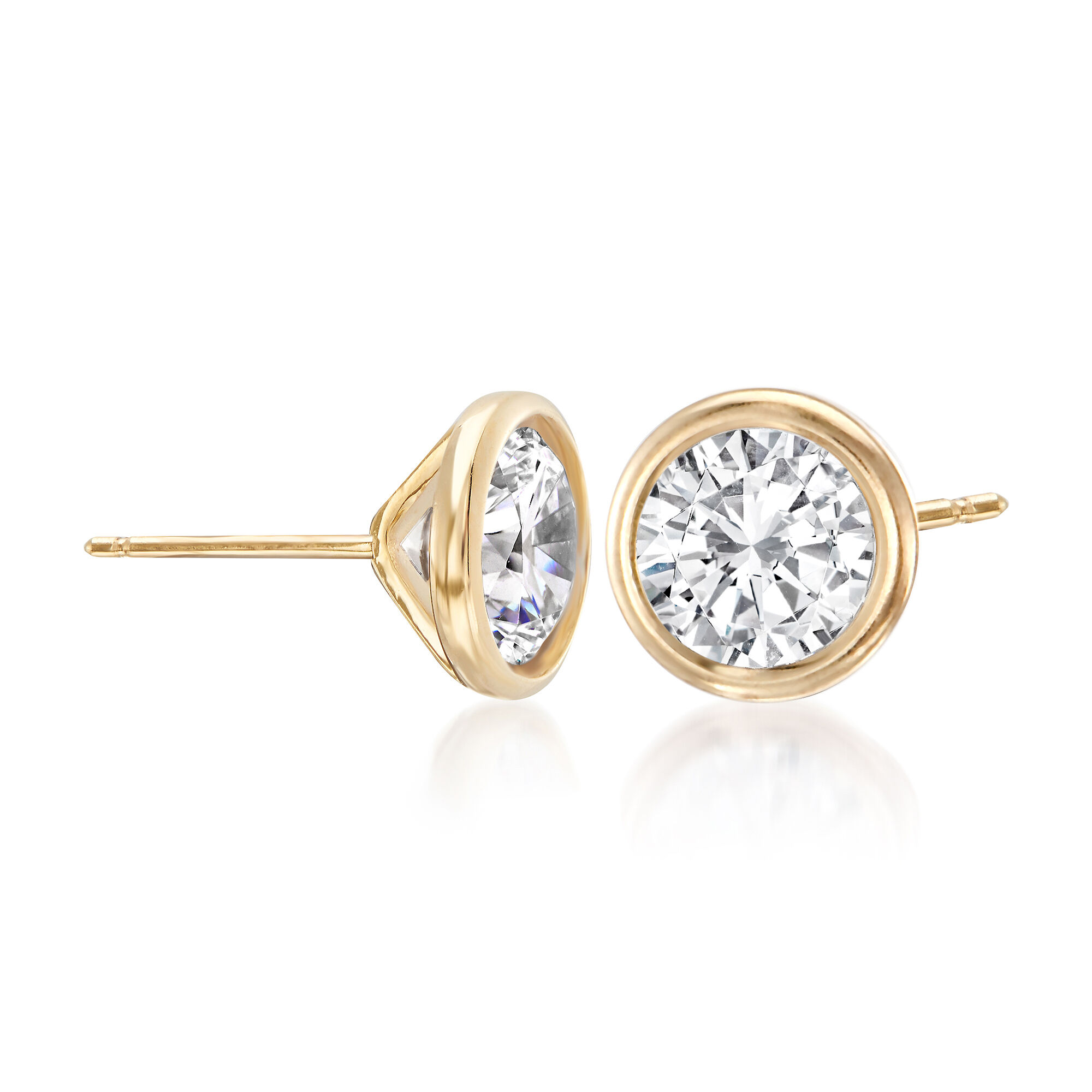 Ross Simons 1 CTW Bezel Set Cubic Zirconia Stud Earrings in 14kt Yellow Gold