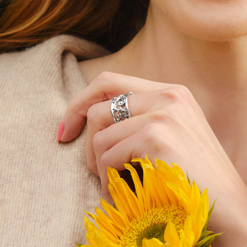 Italian Sterling Silver Floral Openwork Ring