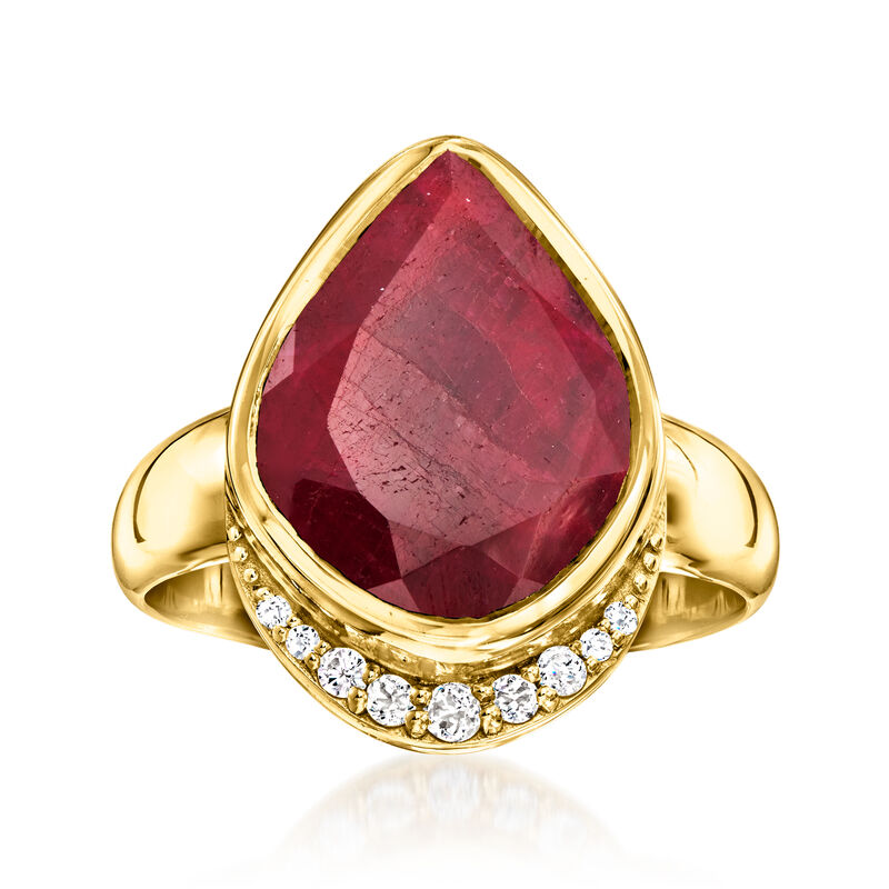 7.00 Carat Ruby and .10 ct. t.w. White Topaz Ring in 18kt Gold Over ...