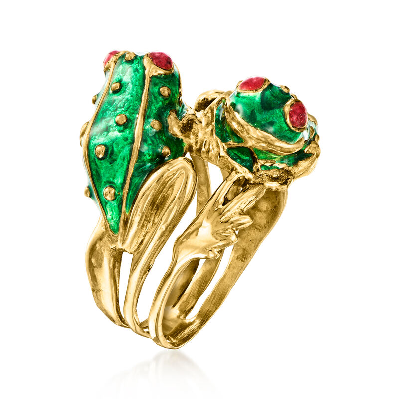C. 1970 Vintage Green and Red Enamel Two-Frog Ring in 18kt Yellow Gold ...