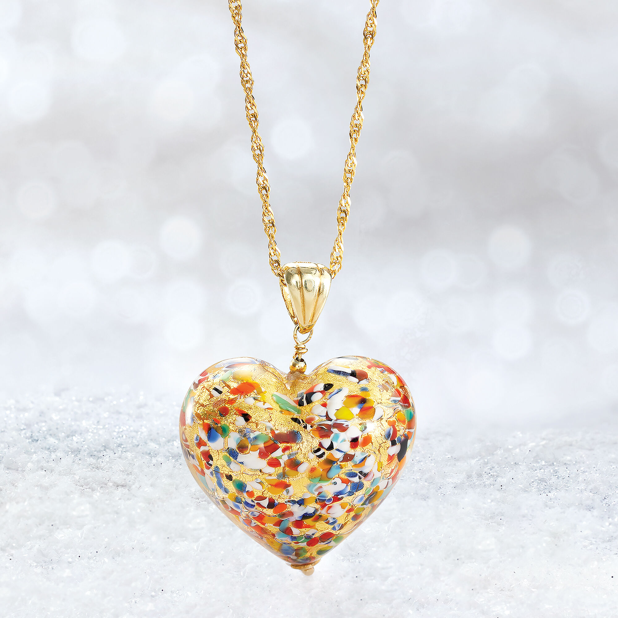 Italian Multicolored Murano Glass Heart Pendant in 18kt Gold Over Sterling