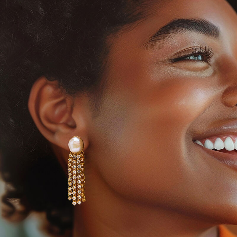 11-12mm Cultured Baroque Pearl and 5.50 ct. t.w. White Topaz Drop Earrings in 18kt Gold Over ...