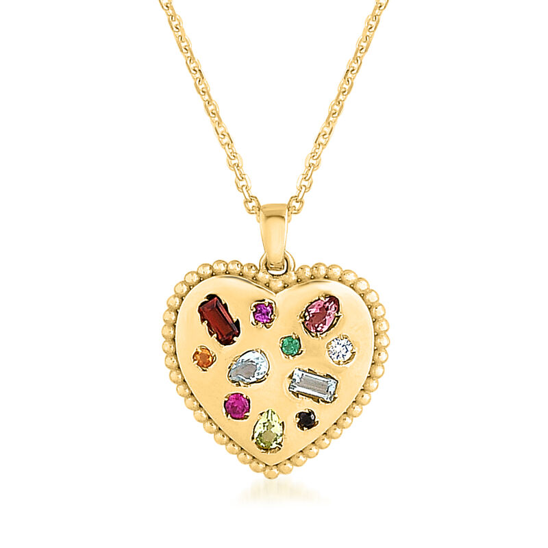 Italian .36 ct. t.w. Multi-Gemstone Heart Pendant Necklace with Diamond ...