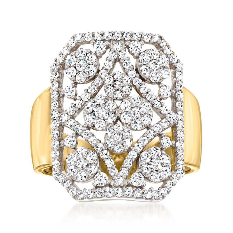 1.00 ct. t.w. Diamond Openwork Ring in Sterling Silver and 14kt Yellow Gold