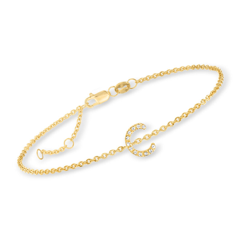 C - Diamond Initial Bracelet in 18kt Gold Over Sterling. 7"