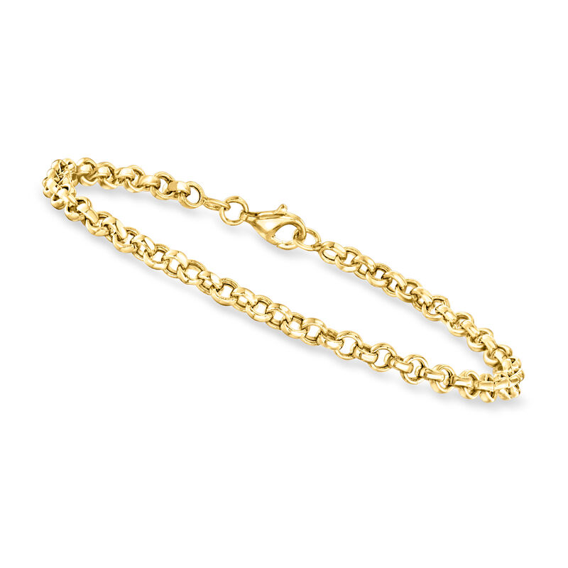 4mm 10kt Yellow Gold Rolo-Link Bracelet. 8"