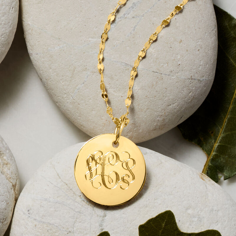 Monogram - Italian 14kt Yellow Gold Personalized Disc Necklace. 16"