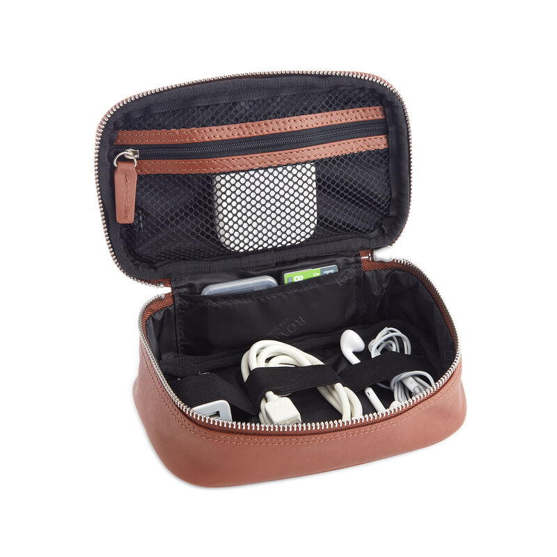 Royce Tan Leather Personalized Tech Cord Accessory Case