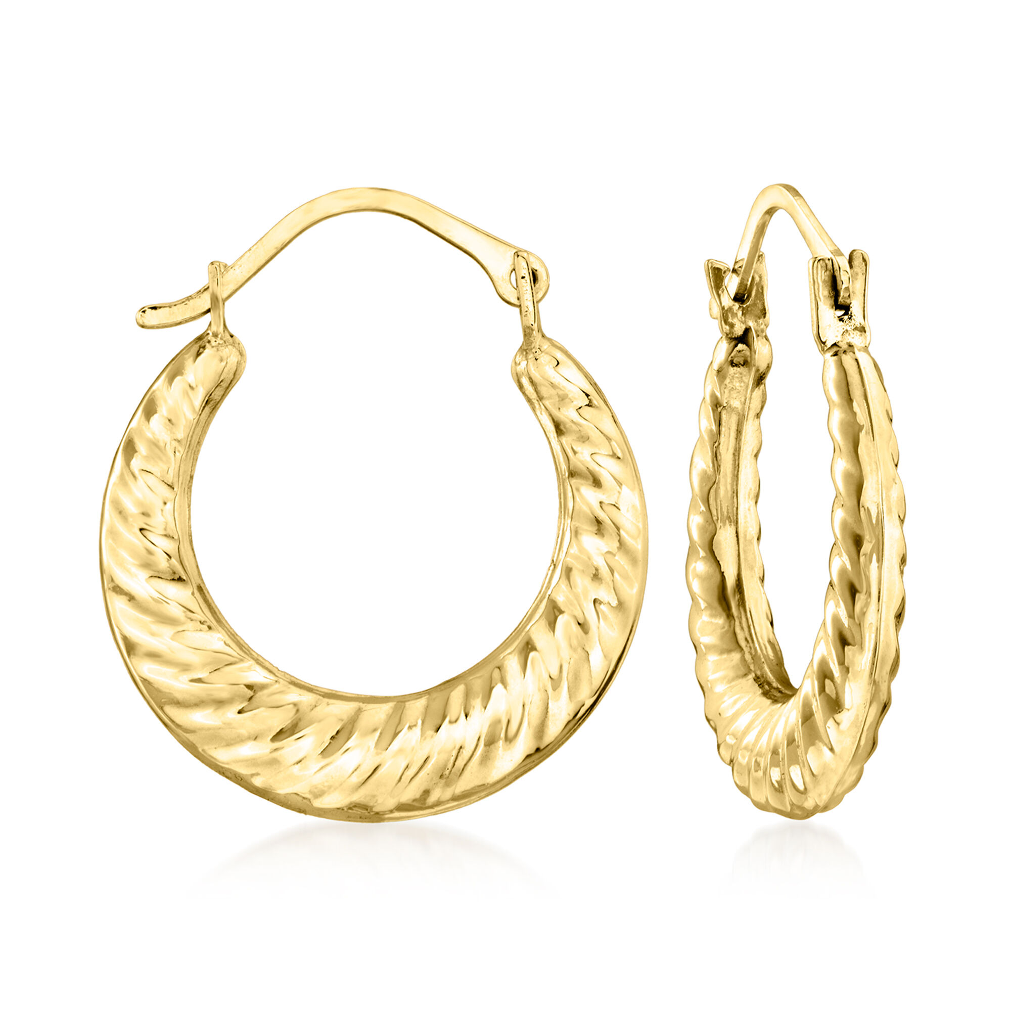 C. 2000 Vintage 14kt Yellow Gold Ribbed Hoop Earrings
