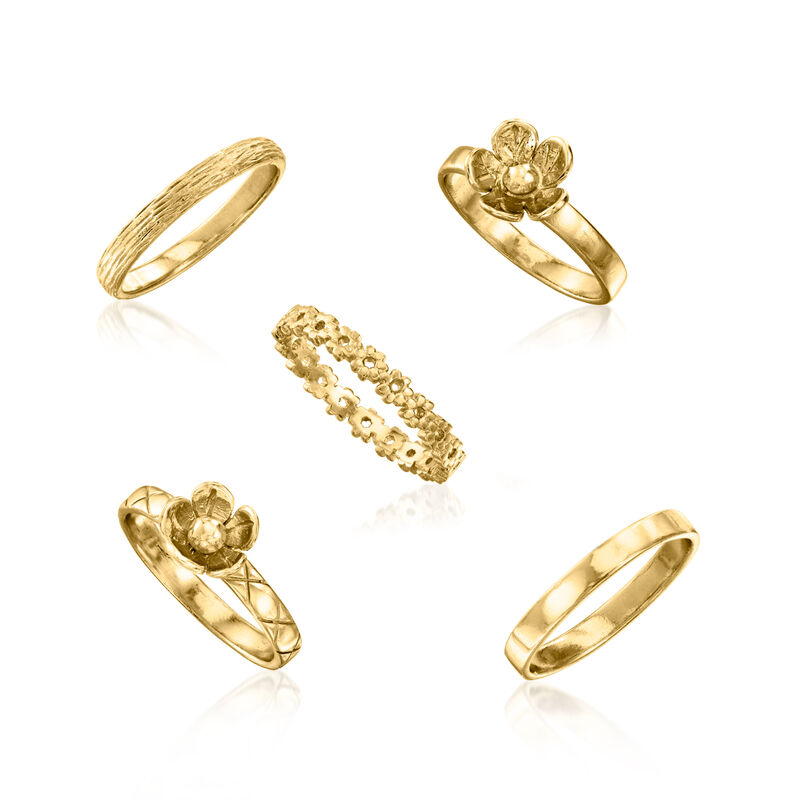 18kt Gold Over Sterling Jewelry Set: Five Stackable Rings