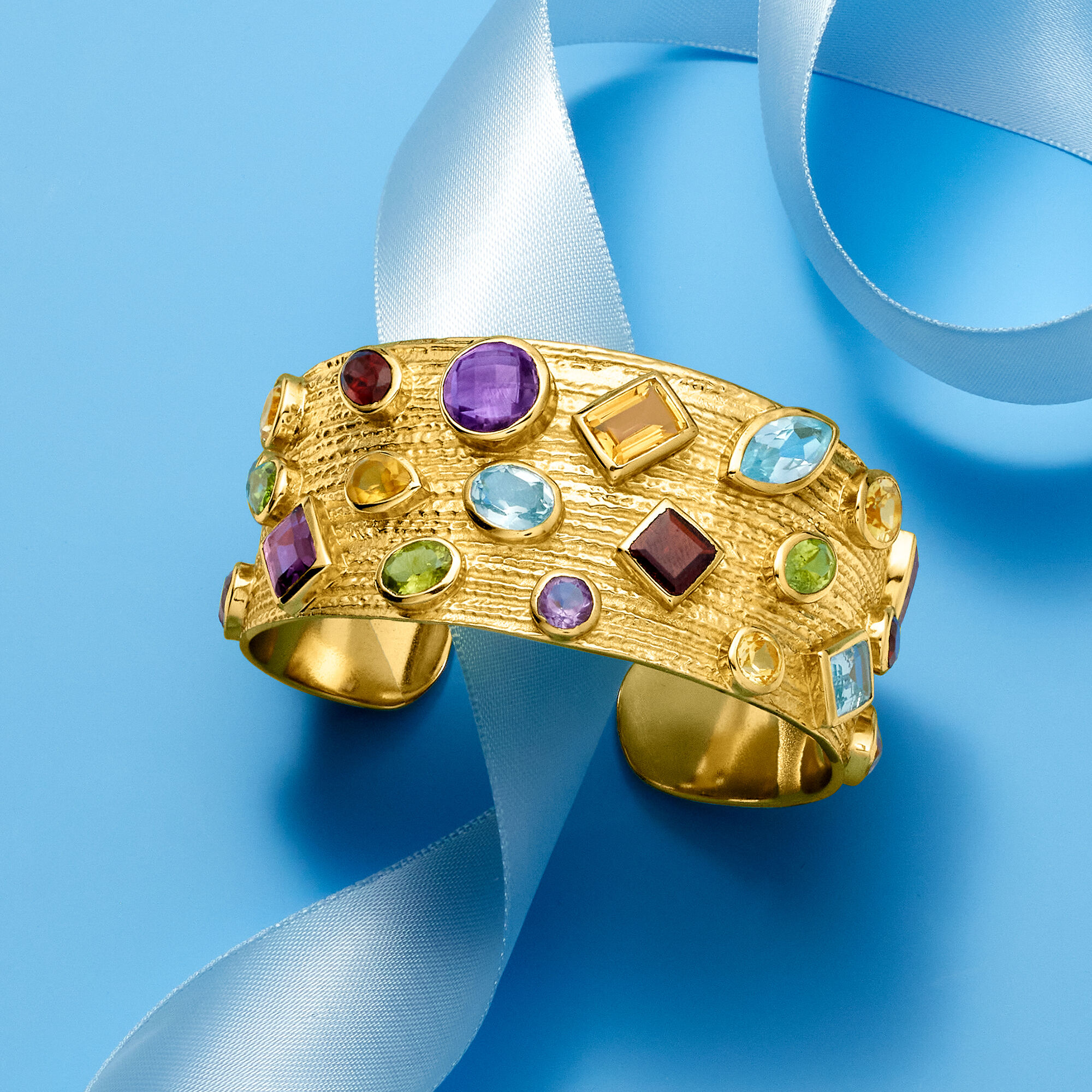 22.10 ct. t.w. Multi Gemstone Cuff Bracelet in 18kt Gold Over Sterling