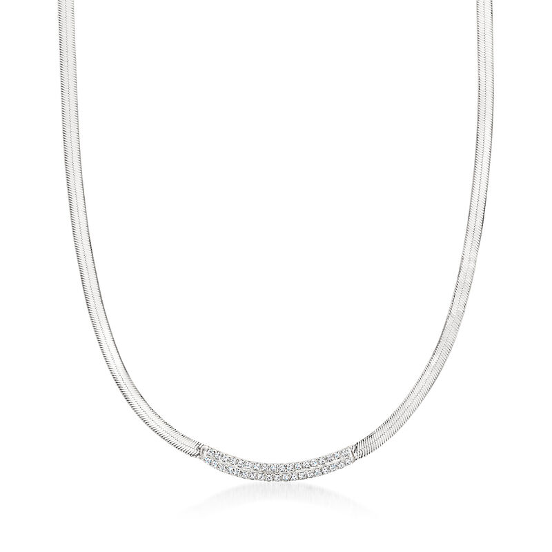 .33 ct. t.w. Diamond Herringbone Necklace in Sterling Silver | Ross Simons