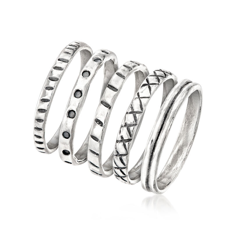 Sterling Silver Jewelry Set: Five Stackable Rings