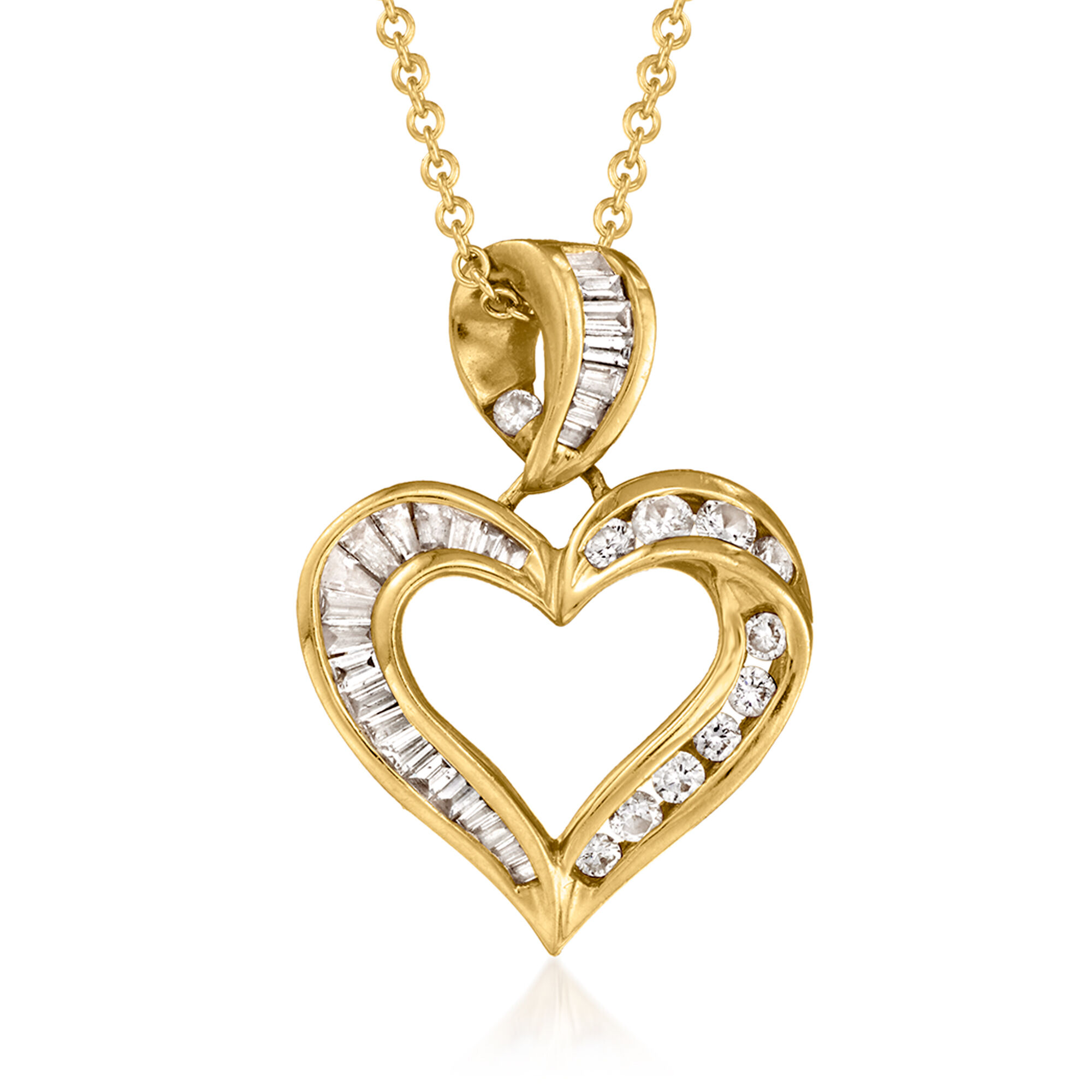 C. 1990 Vintage 1.00 ct. t.w. Diamond Open Space Heart Pendant Necklace in 14kt Yellow Gold