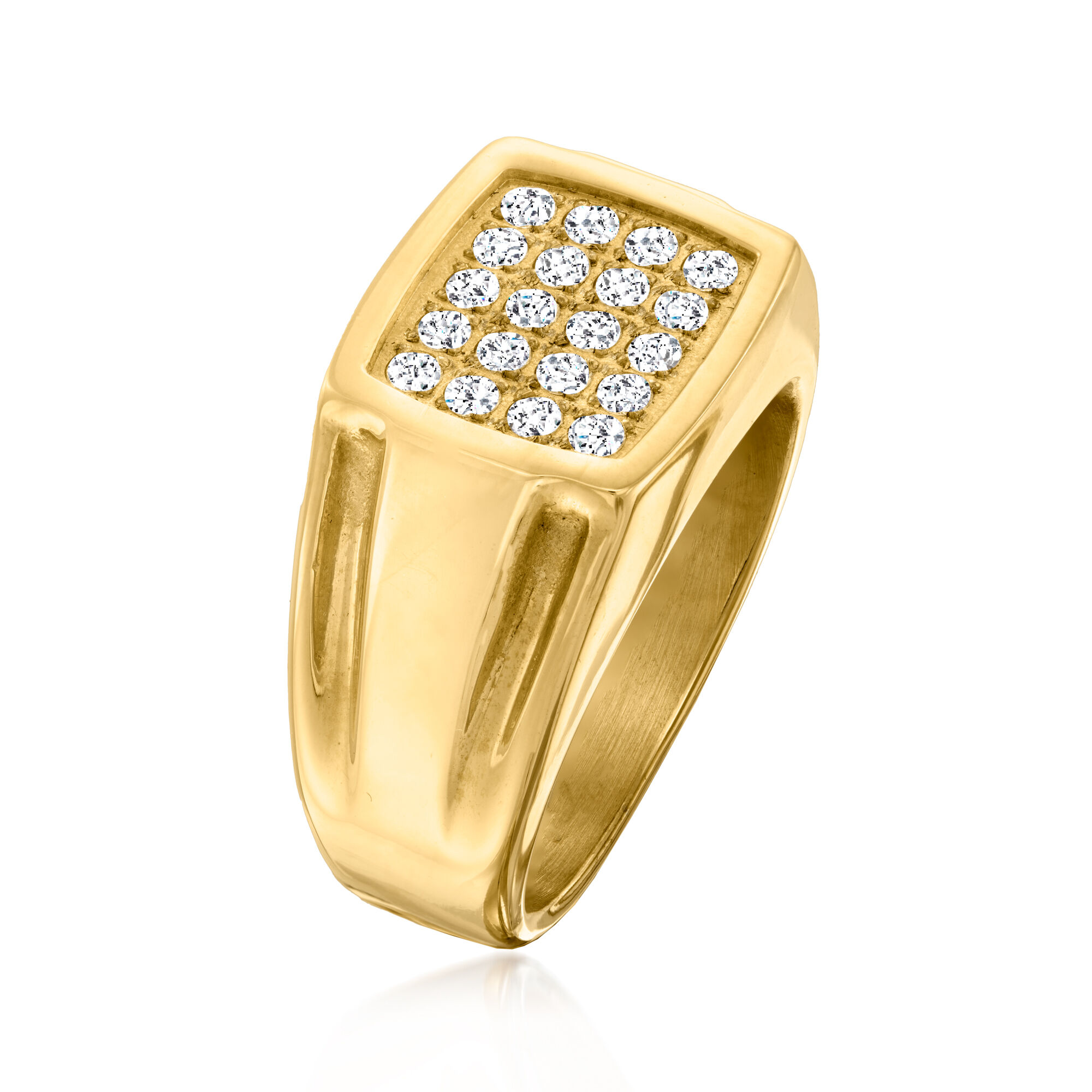 Men s .50 ct. t.w. CZ Square Ring in 18kt Yellow Gold Plate Over Stainless Steel