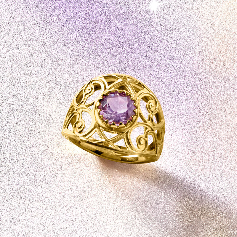Italian 1.40 Carat Amethyst Scrollwork Ring in 14kt Yellow Gold | Ross ...
