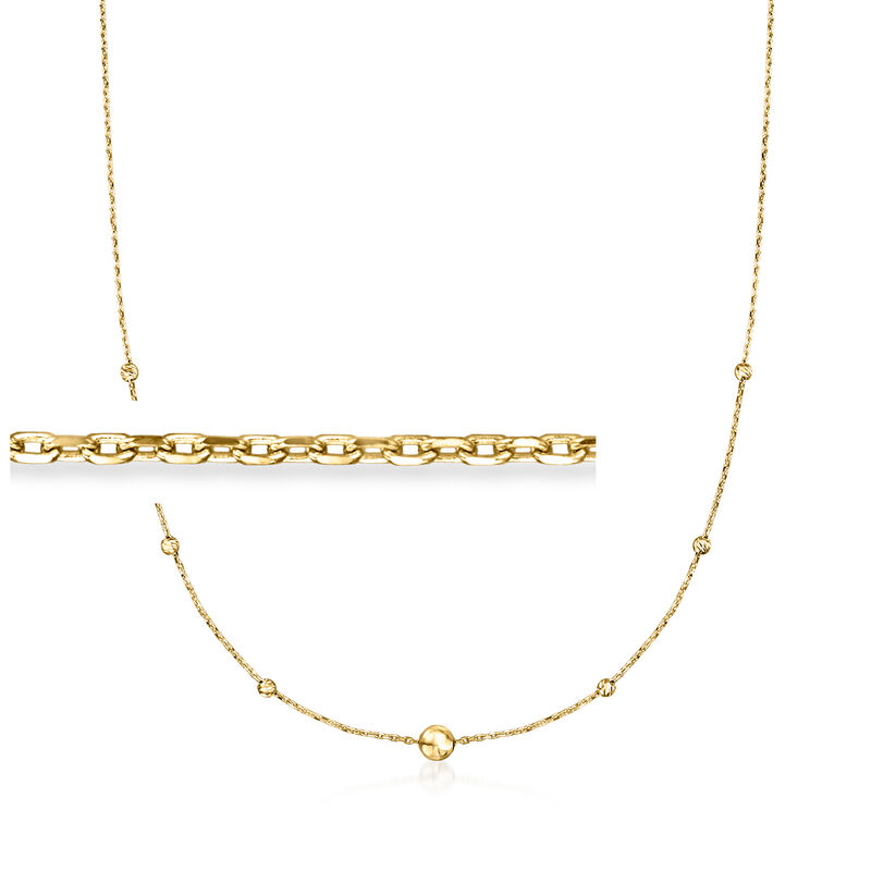 14kt Yellow Gold Bead Station Cable-Chain Necklace | Ross Simons | 6.3.0