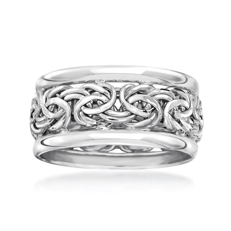 14kt White Gold Bordered Byzantine Ring | Ross Simons