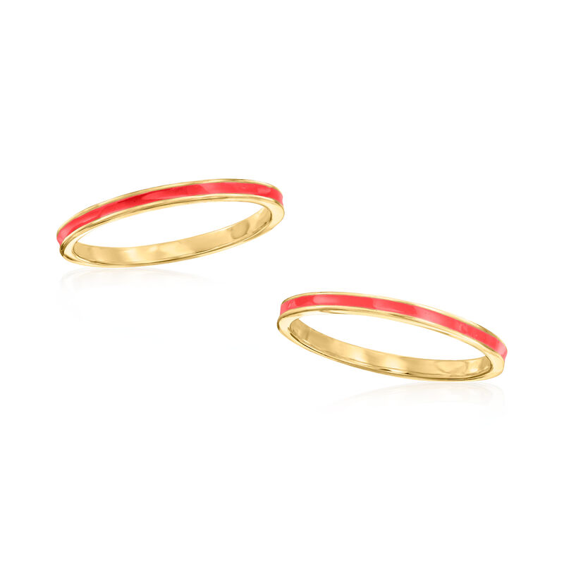 Red Enamel Jewelry Set: Two Rings in 18kt Gold Over Sterling
