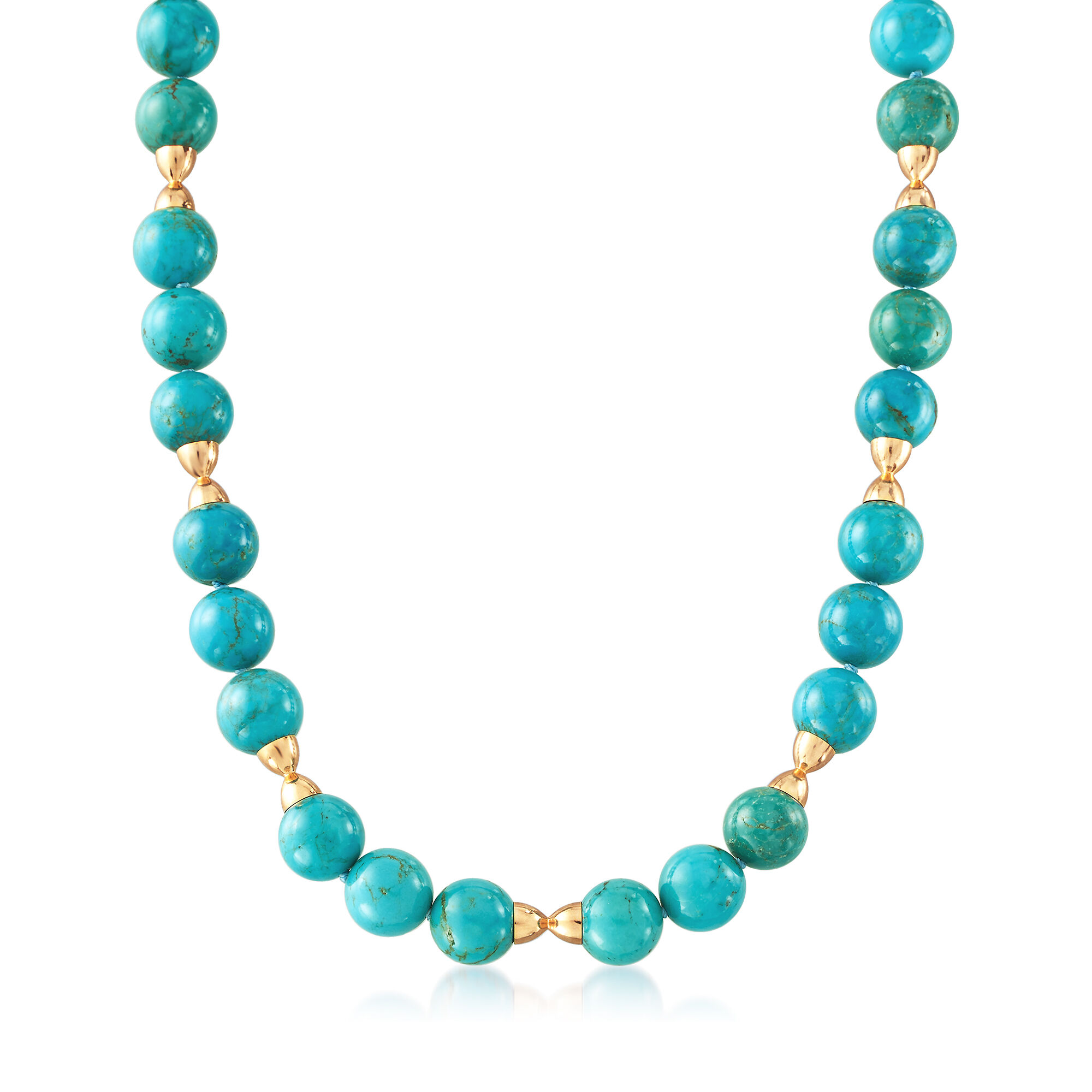 C. 1980 Vintage 11.5 12mm Turquoise Bead Necklace with 14kt Yellow Gold