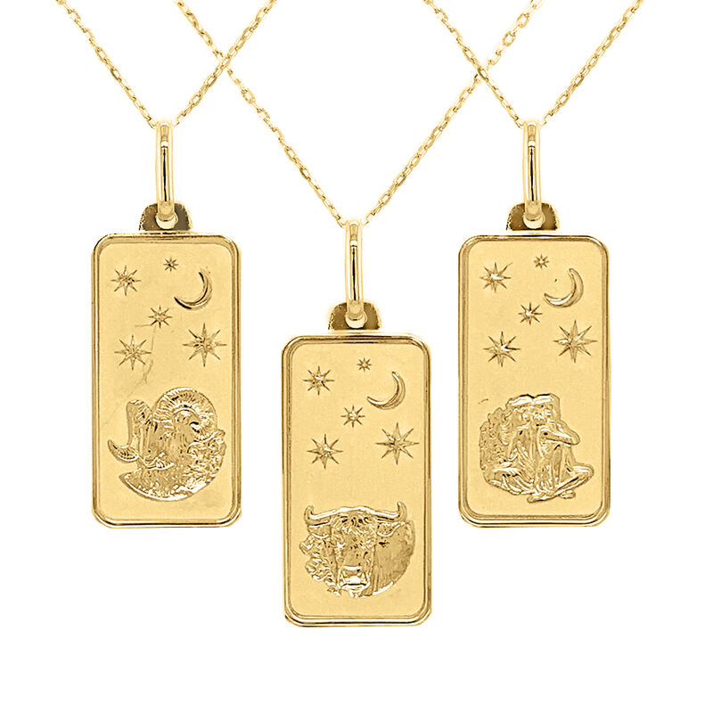 Italian 14kt Yellow Gold Zodiac Tag Pendant Necklace