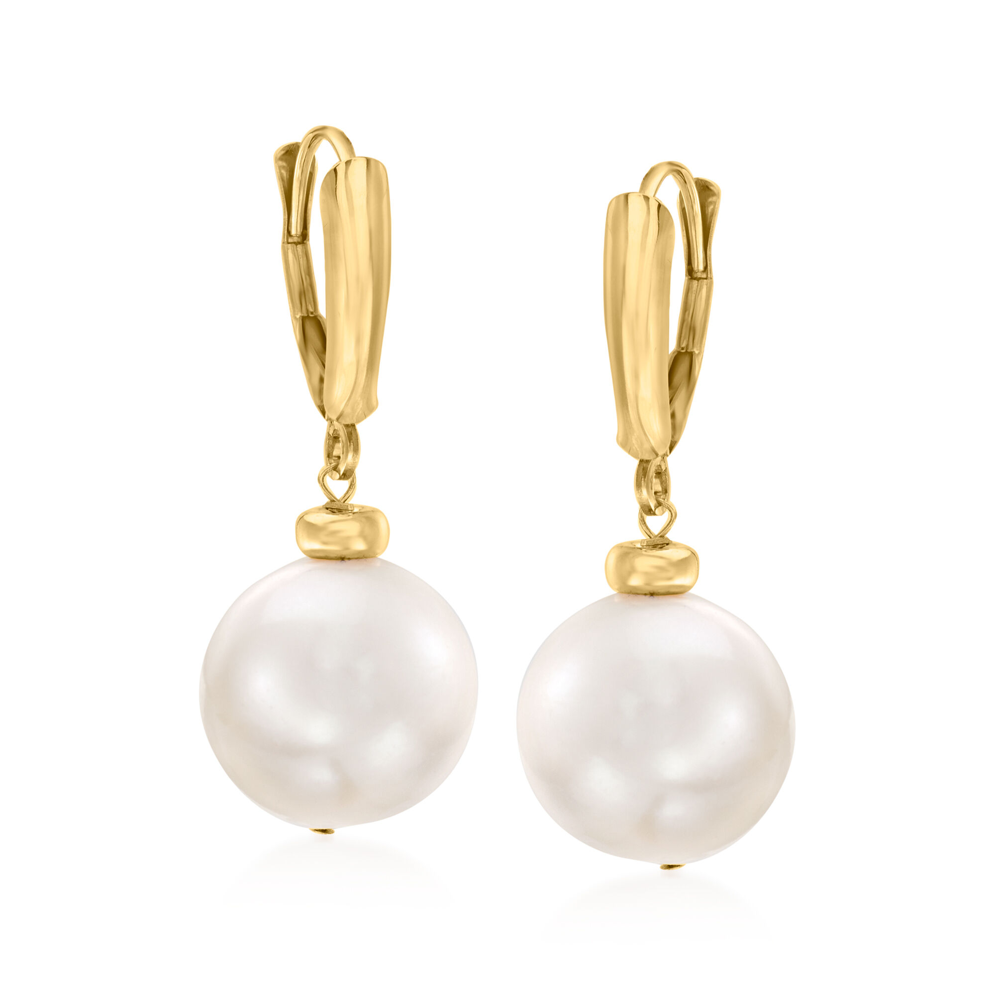 11.5 12.5mm Cultured Pearl Drop Earrings in 14kt Yellow Gold
