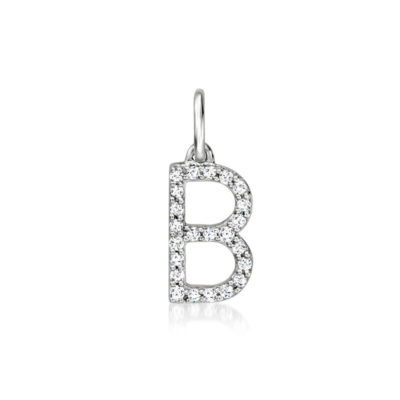 B - Diamond Initial Charm in Sterling Silver | Ross Simons