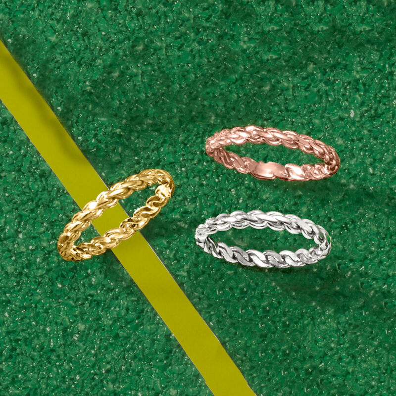 Tri-Colored Sterling Silver Jewelry Set: Three Roped Rings