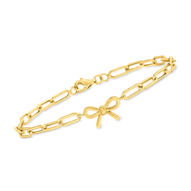10kt Yellow Gold Bow Charm Paper Clip Link Bracelet