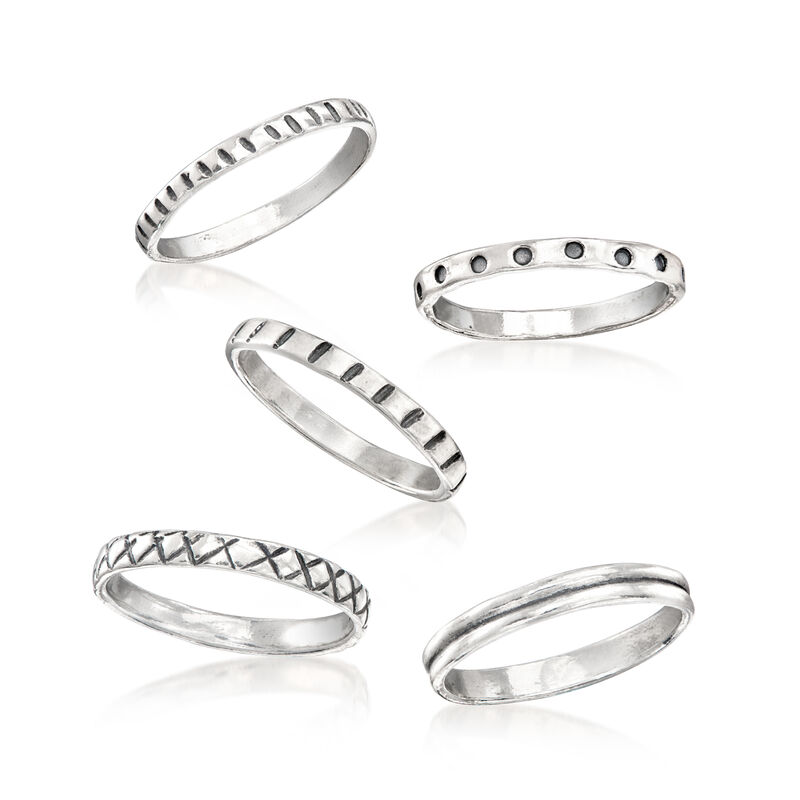 Sterling Silver Jewelry Set: Five Stackable Rings