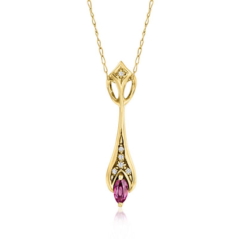 C. 1980 Vintage .15 Carat Ruby Pendant Necklace with Diamonds in 14kt ...
