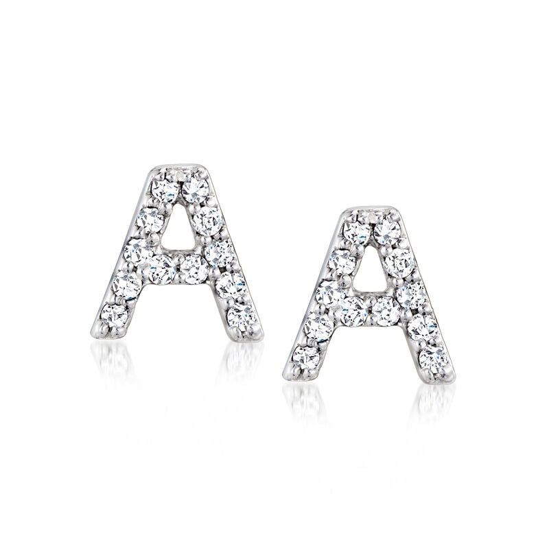 A - Diamond Initial Stud Earrings in Sterling Silver | Ross Simons